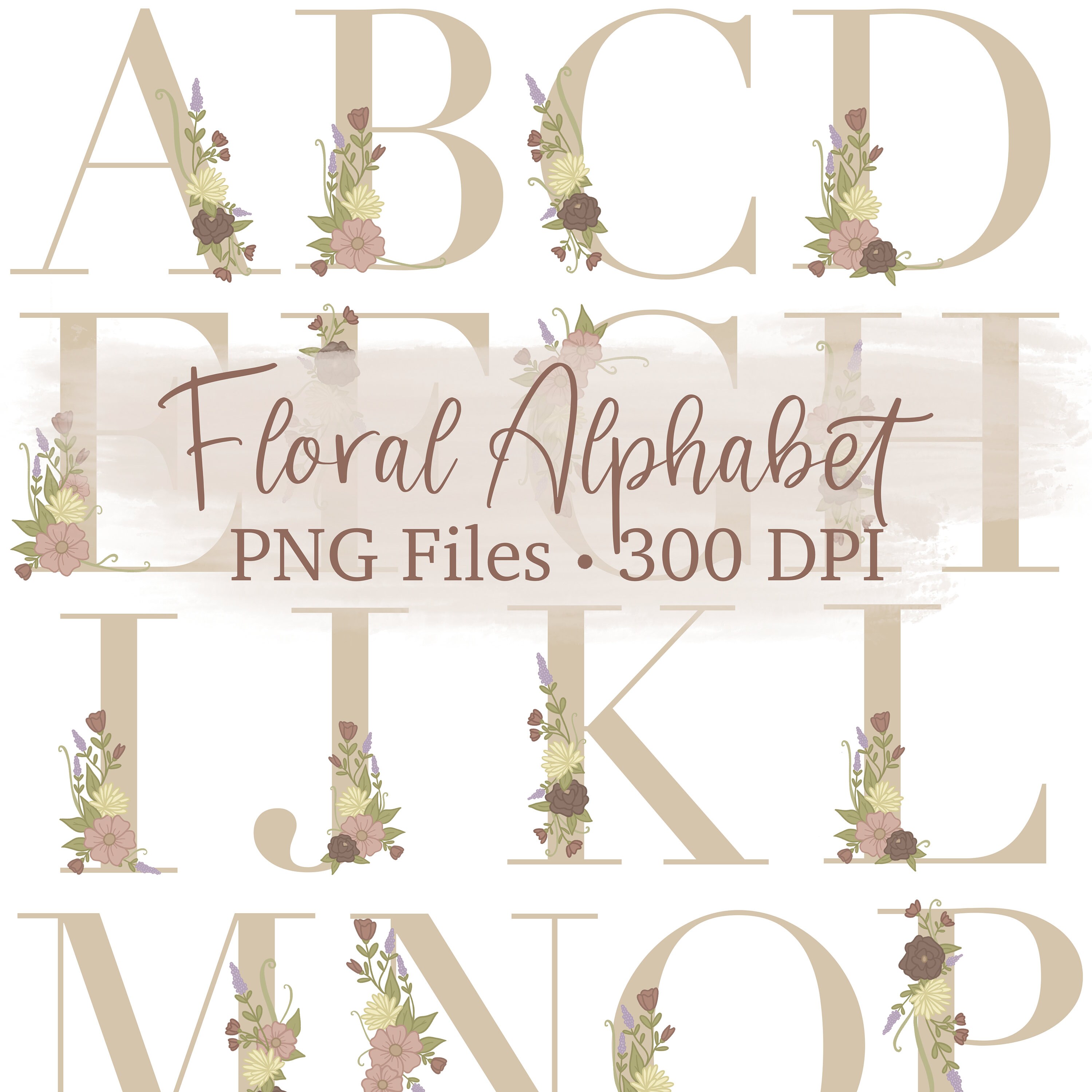 Floral Alphabet Clip Art Files/ Neutral Flowers Alphabet PNG Files - Etsy