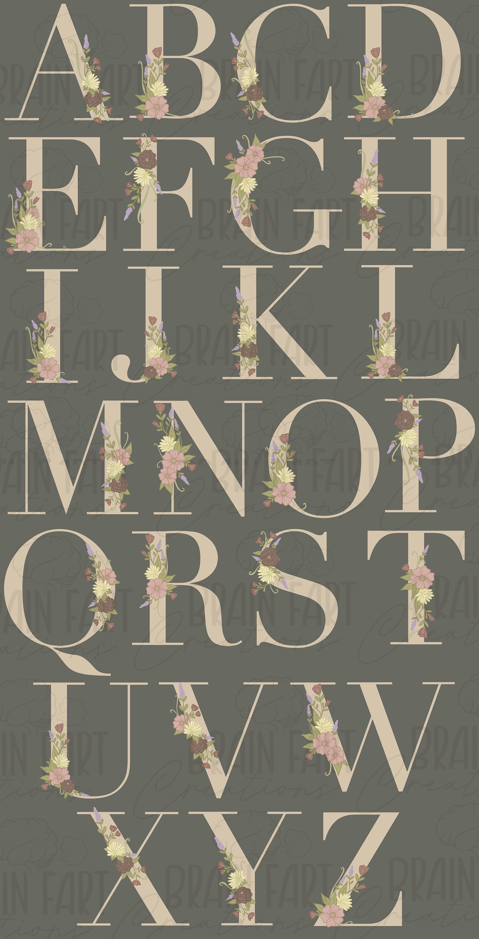 Floral Alphabet Clip Art Files/ Neutral Flowers Alphabet PNG Files - Etsy