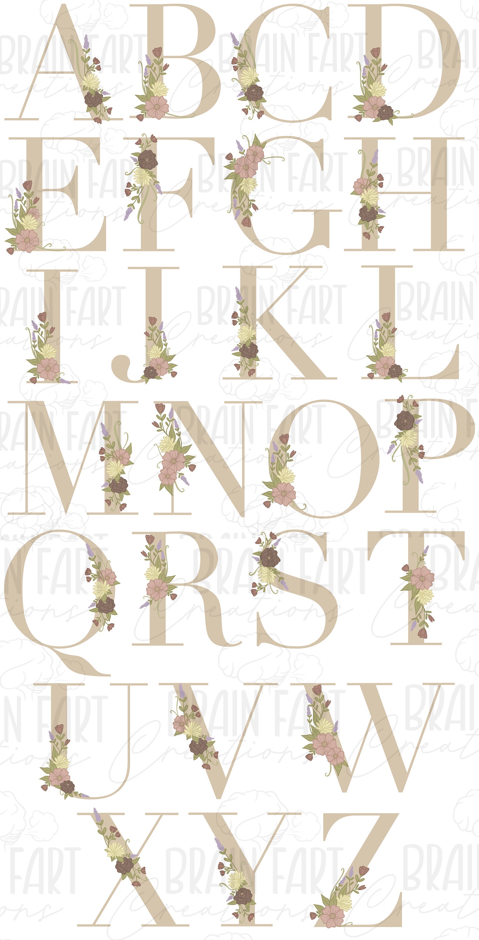 Floral Alphabet Clip Art Files/ Neutral Flowers Alphabet PNG Files - Etsy