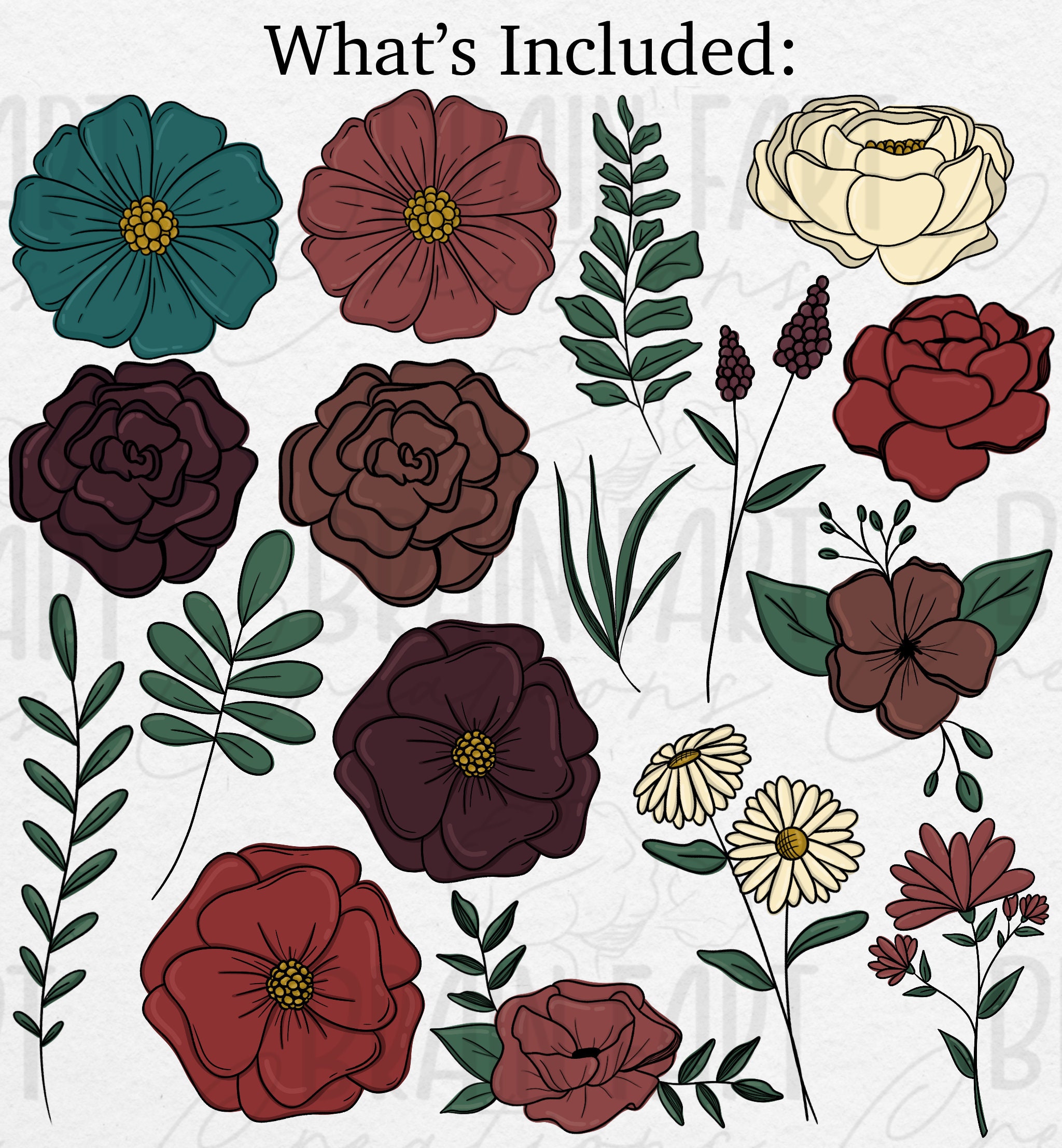 Hand Drawn Flowers Clip Art/ Flowers PNG Files - Etsy