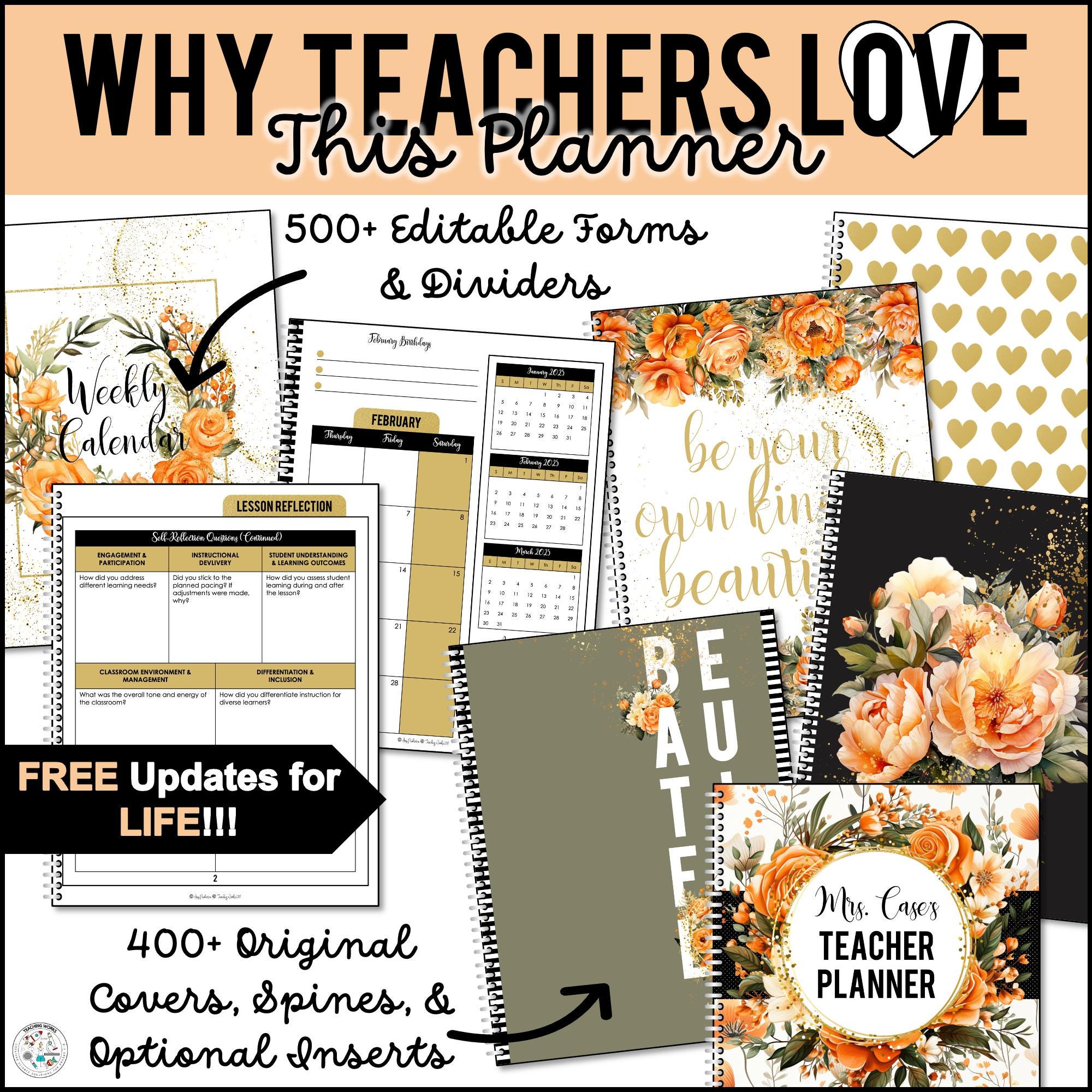 Printable Editable Teacher Planner 2025 - Floral Binder - Lesson Plan ...