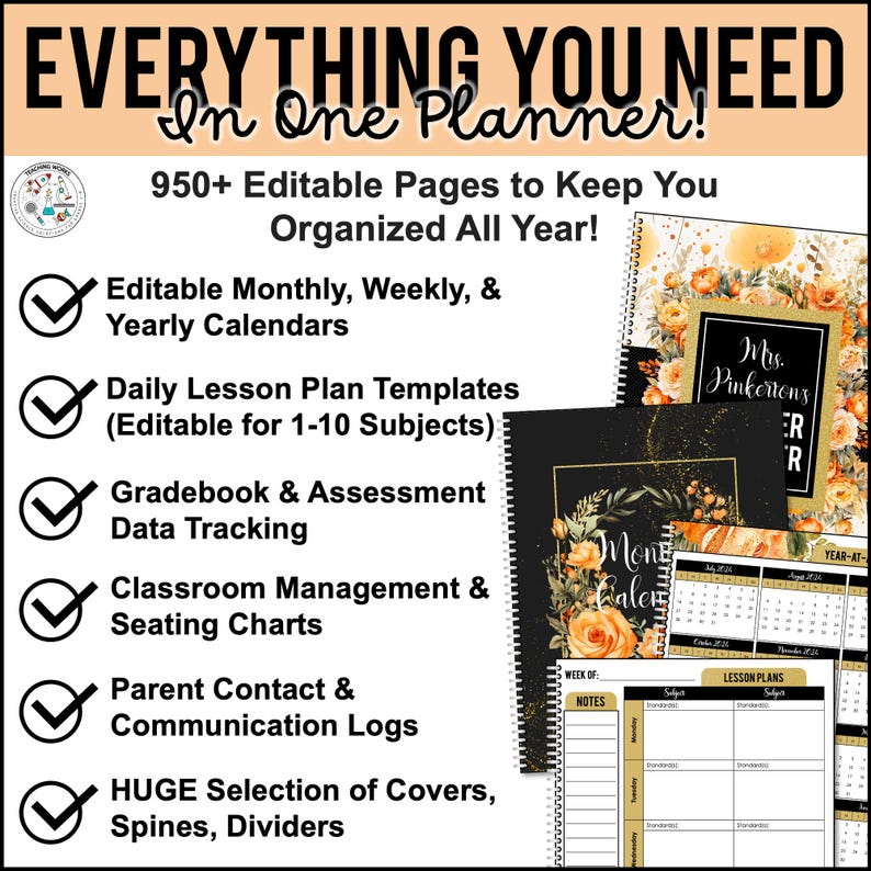 Printable Editable Teacher Planner 2025 - Floral Binder - Lesson Plan ...