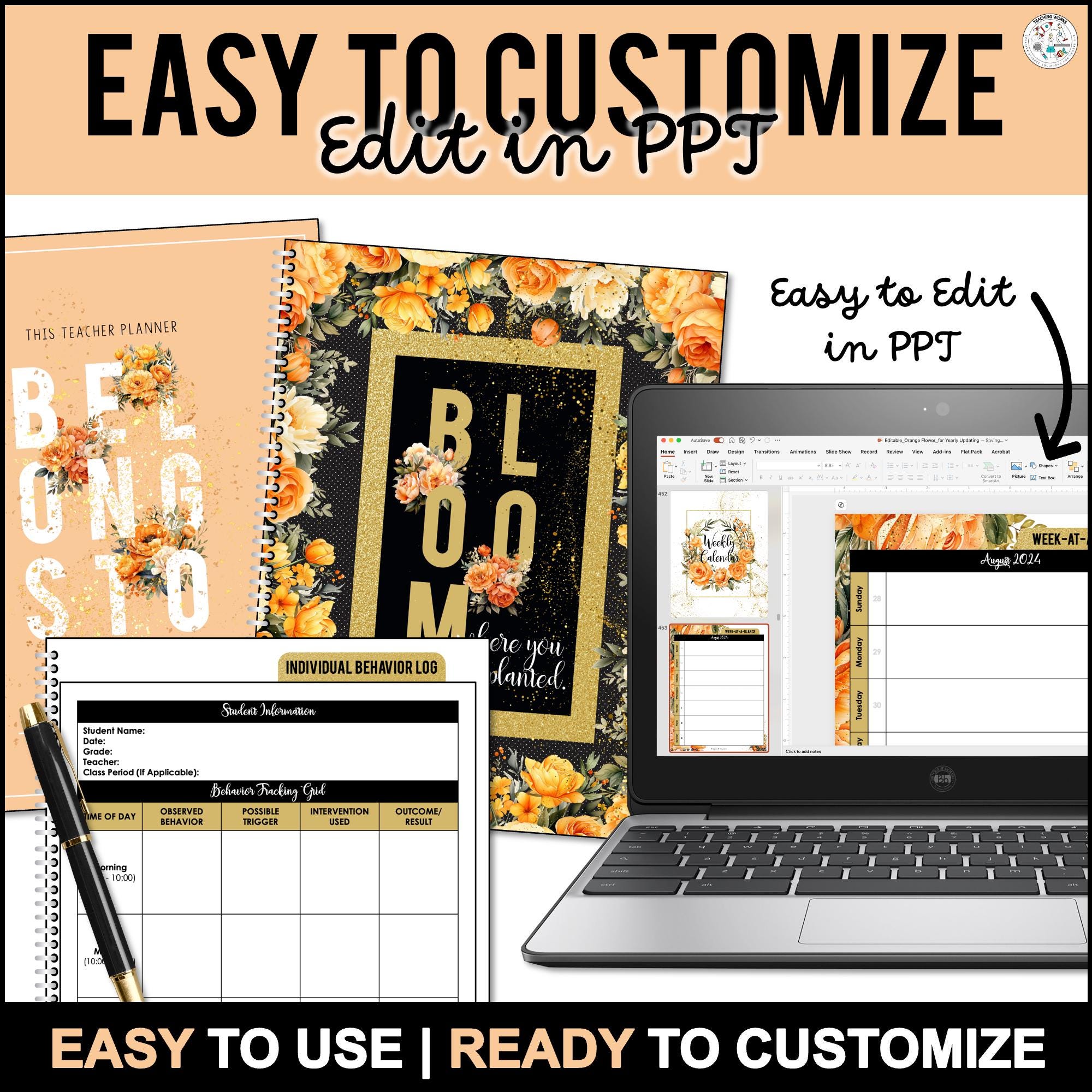Printable Editable Teacher Planner 2025 - Floral Binder - Lesson Plan ...