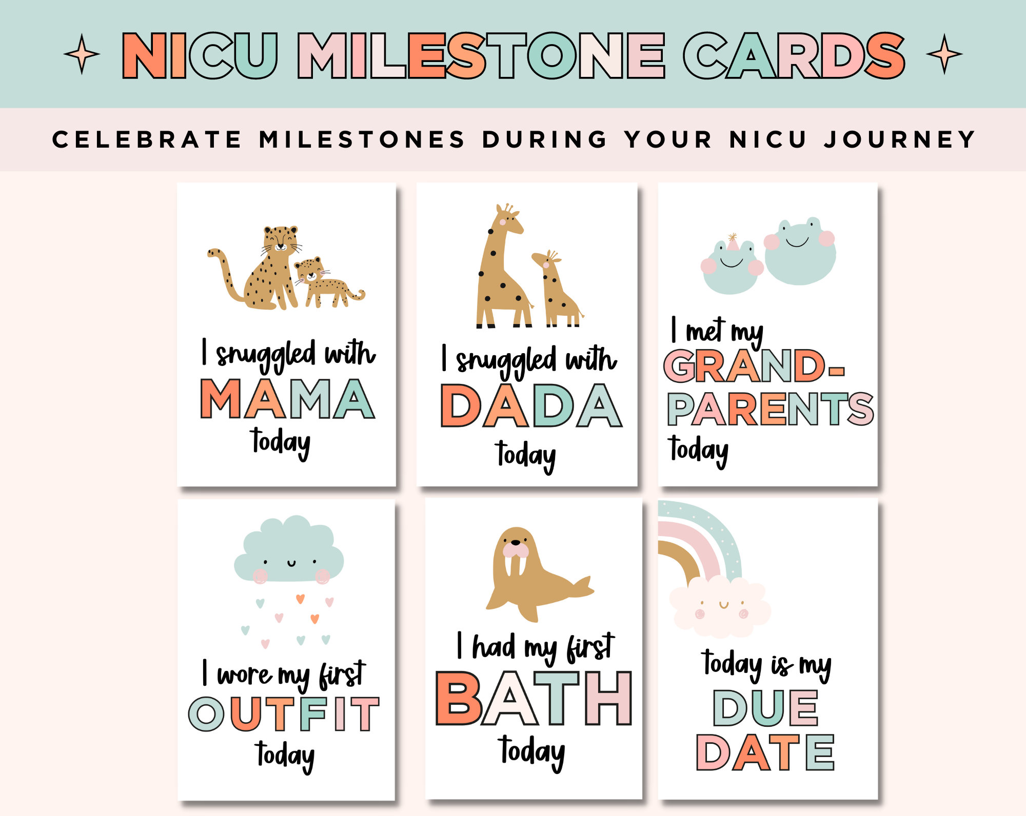 NICU Milestone Cards, Nicu Photo Prop Cards, Nicu Crib Cards, Preemie ...