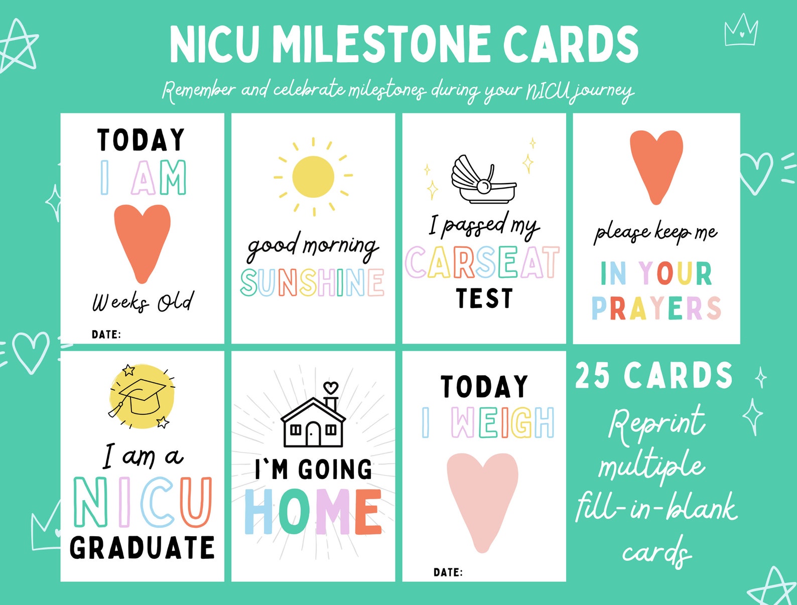 NICU Milestone Cards Nicu Photo Prop Cards Nicu Crib Cards - Etsy