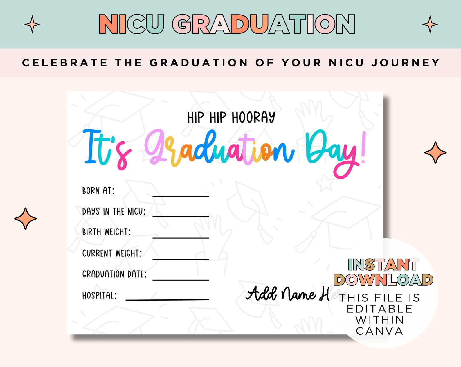 NICU Graduation Certificate, NICU Graduation Keepsake, Preemie Graduate ...