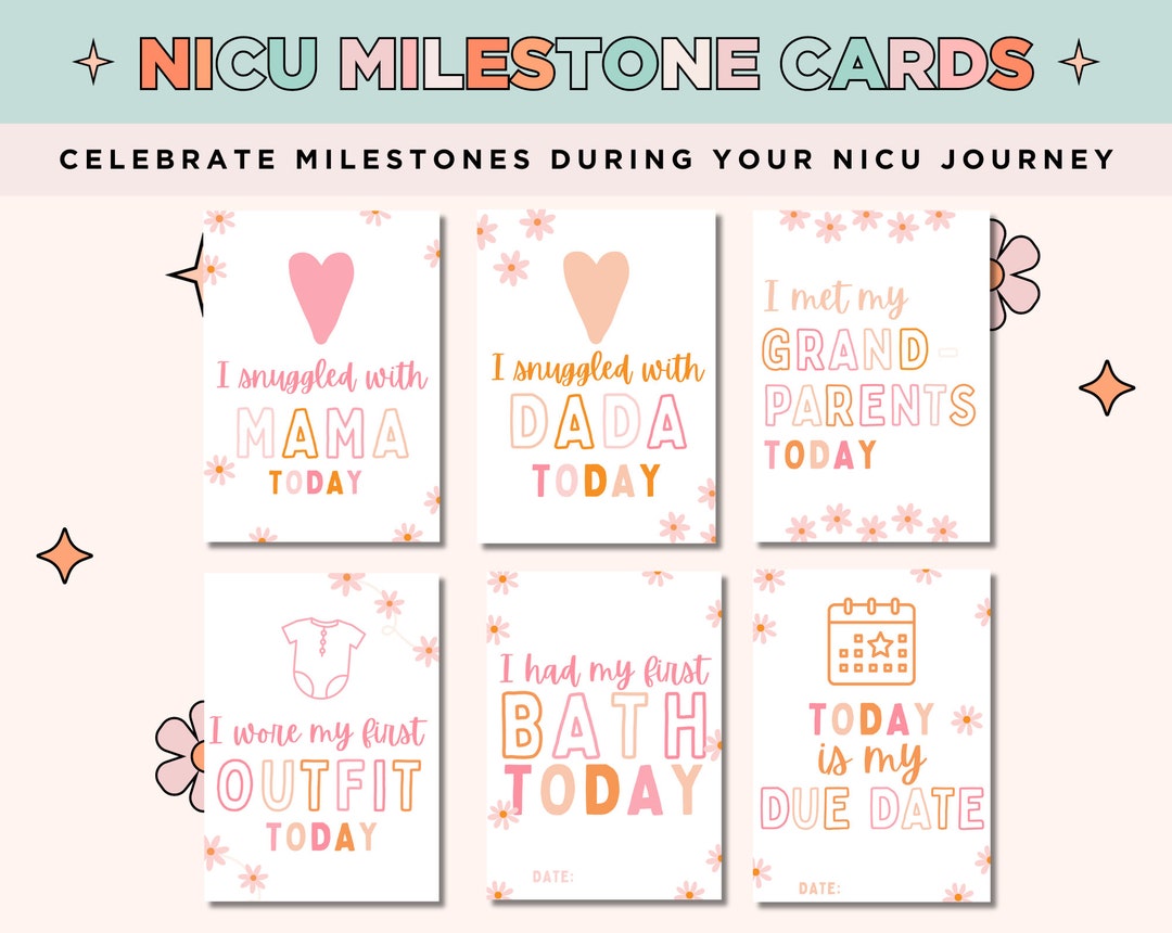 NICU Milestone Cards, Nicu Photo Prop Cards, Nicu Crib Cards, Preemie Milestones for Girl ...