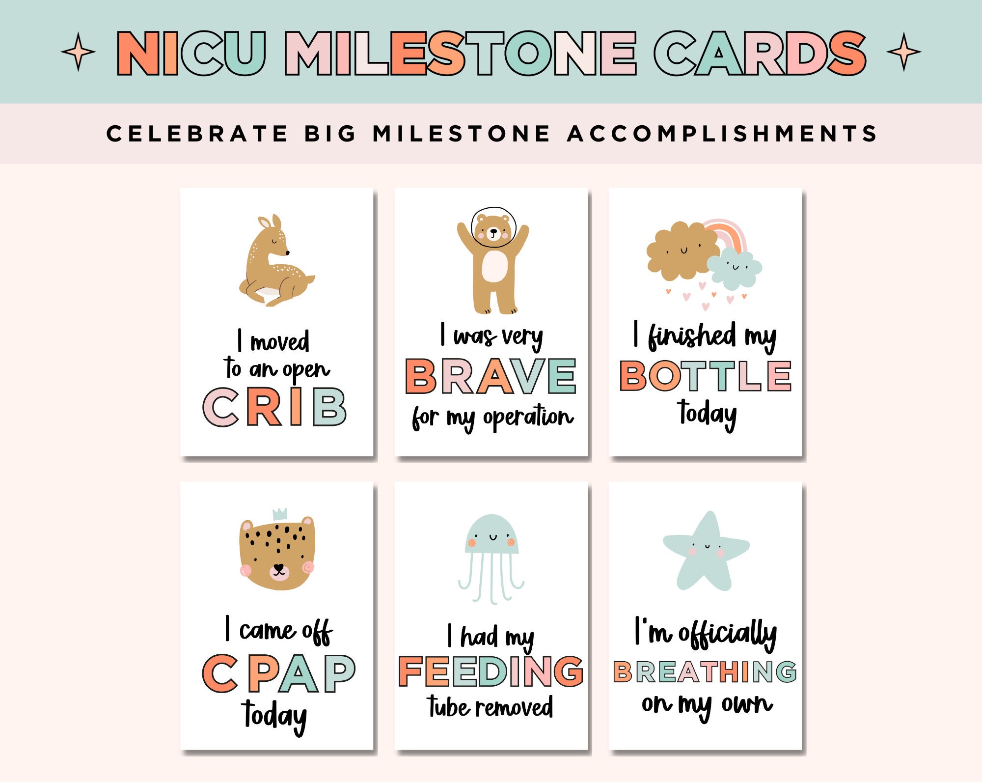 NICU Milestone Cards, Nicu Photo Prop Cards, Nicu Crib Cards, Preemie ...