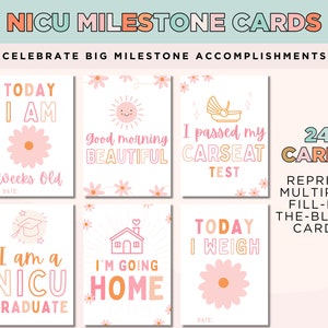 NICU Milestone Cards, Nicu Photo Prop Cards, Nicu Crib Cards, Preemie ...