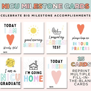 NICU Milestone Cards, Nicu Photo Prop Cards, Nicu Crib Cards, Preemie ...
