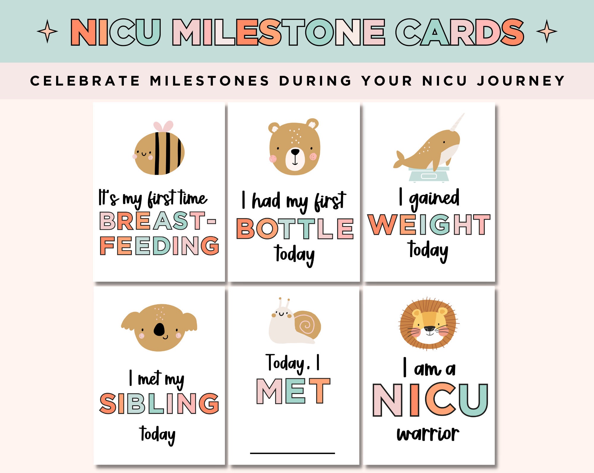 NICU Milestone Cards, Nicu Photo Prop Cards, Nicu Crib Cards, Preemie Milestones for Boy or Girl ...