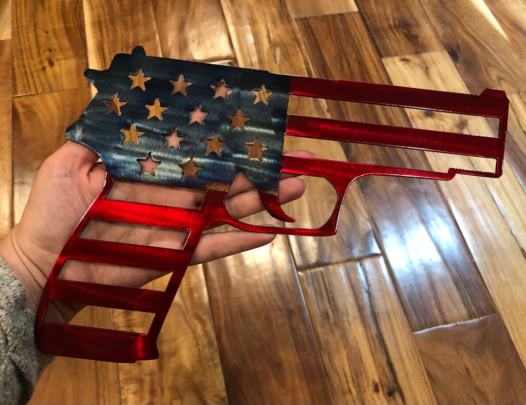 Patriotic Handgun, American Flag, Gun, Metal Wall Art, American Wall ...