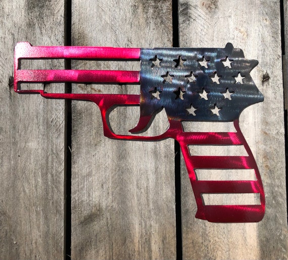 Patriotic Handgun American Flag Gun Metal Wall Art - Etsy
