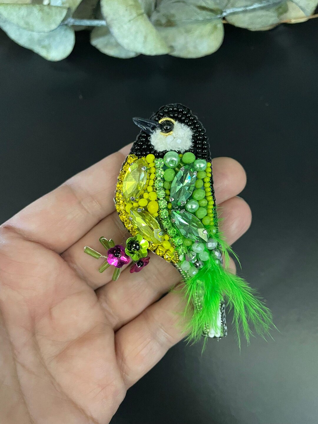 Colourful Bird Brooch, Sparkling Pin, Animal Brooch, Flying Bird Motif ...