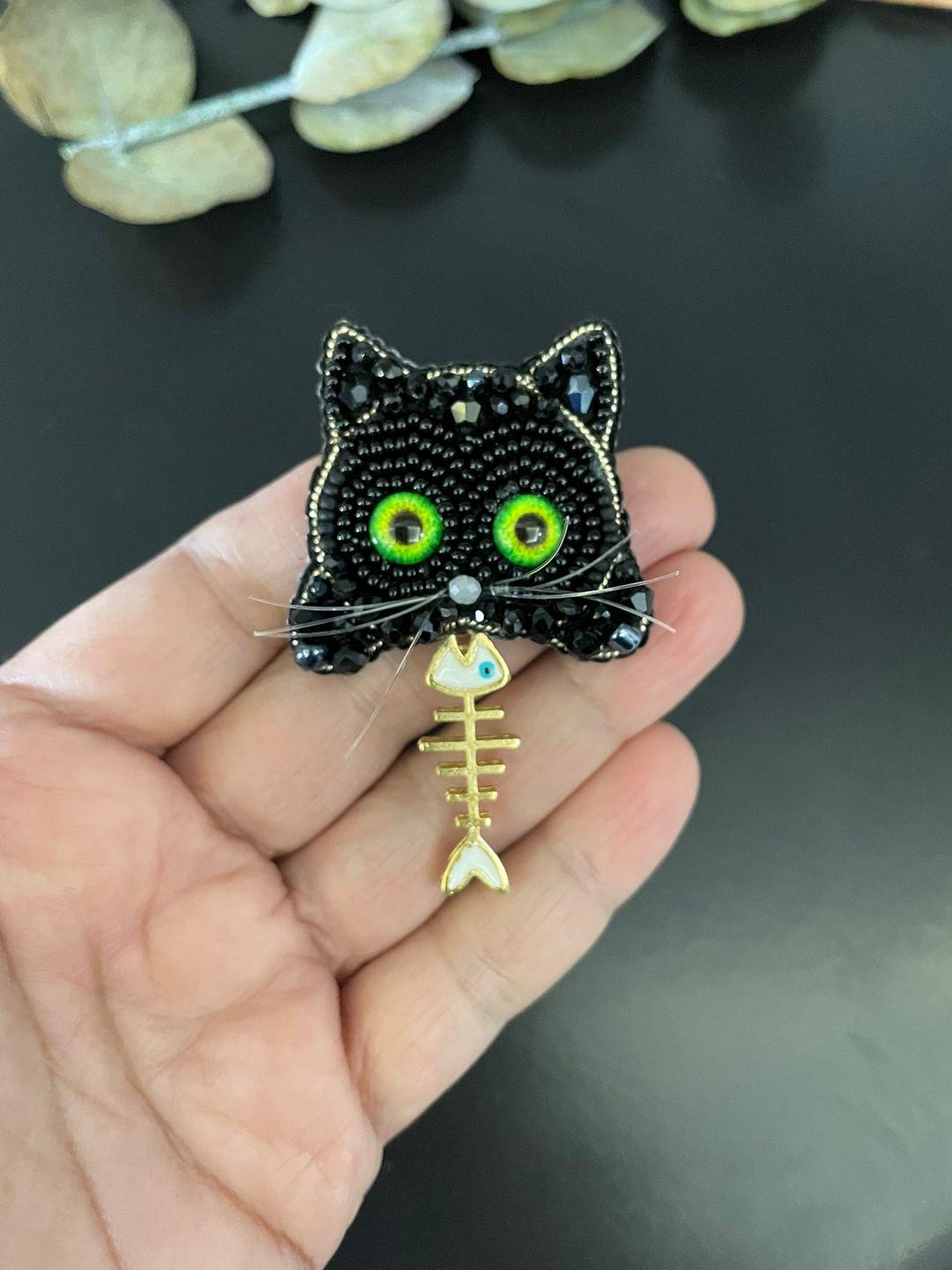 Handmade Black Cat Brooch, Cute Cat Brooch, Funny Pin, Animal Brooch ...