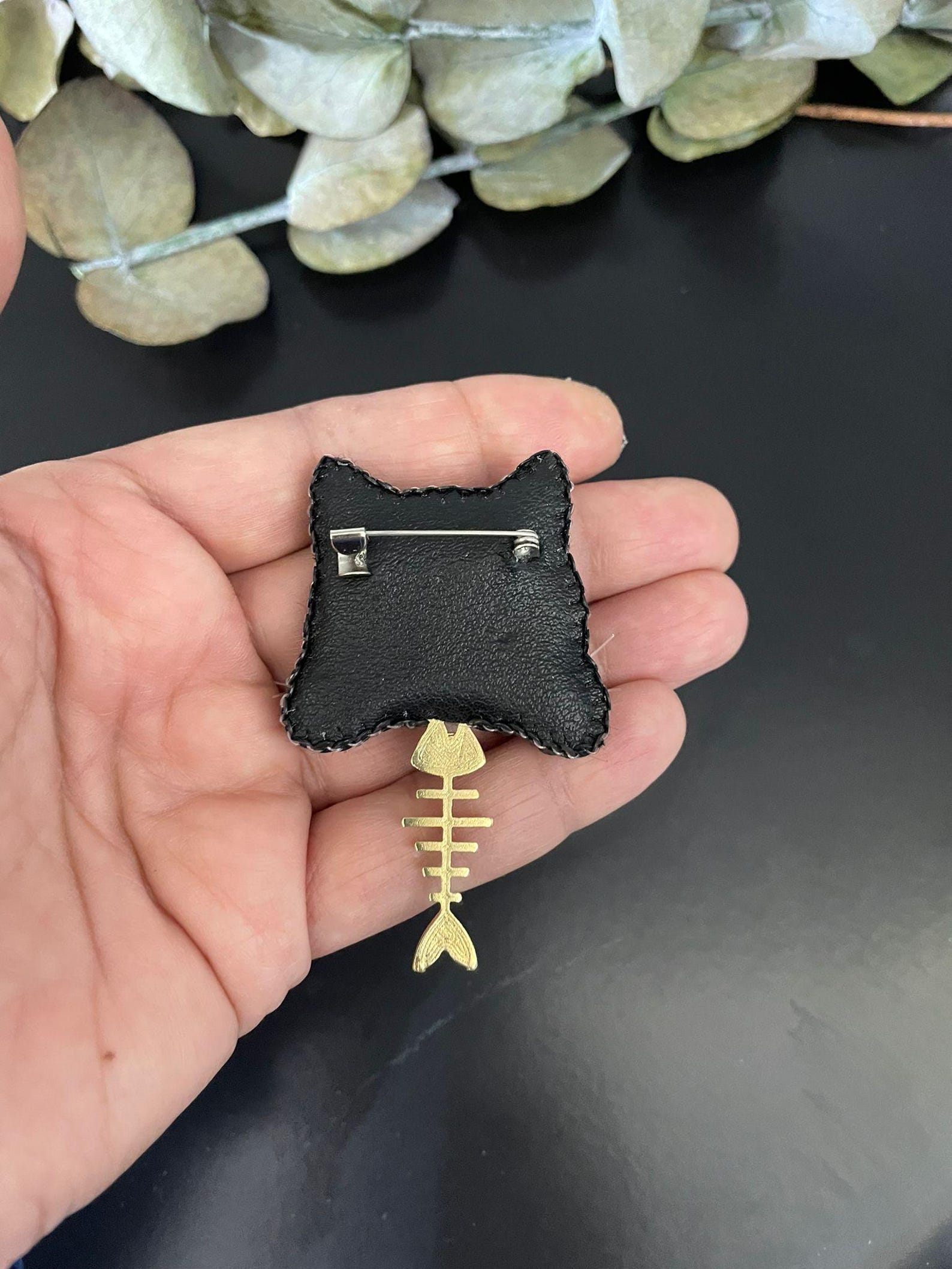 Handmade Black Cat Brooch, Cute Cat Brooch, Funny Pin, Animal Brooch ...