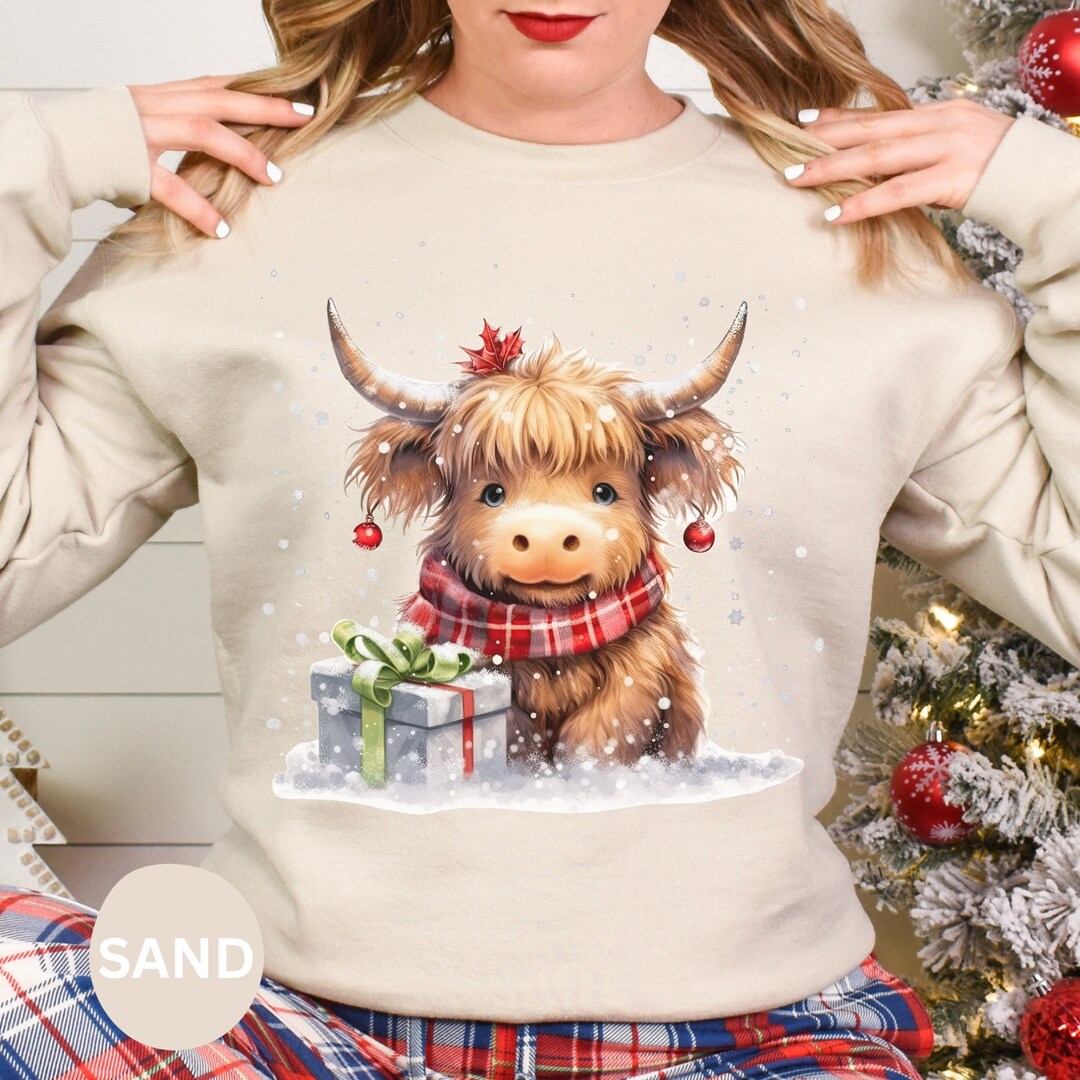 Highland Christmas Cow Sweater, Highland Cow Lover Sweatshirt, Highland ...