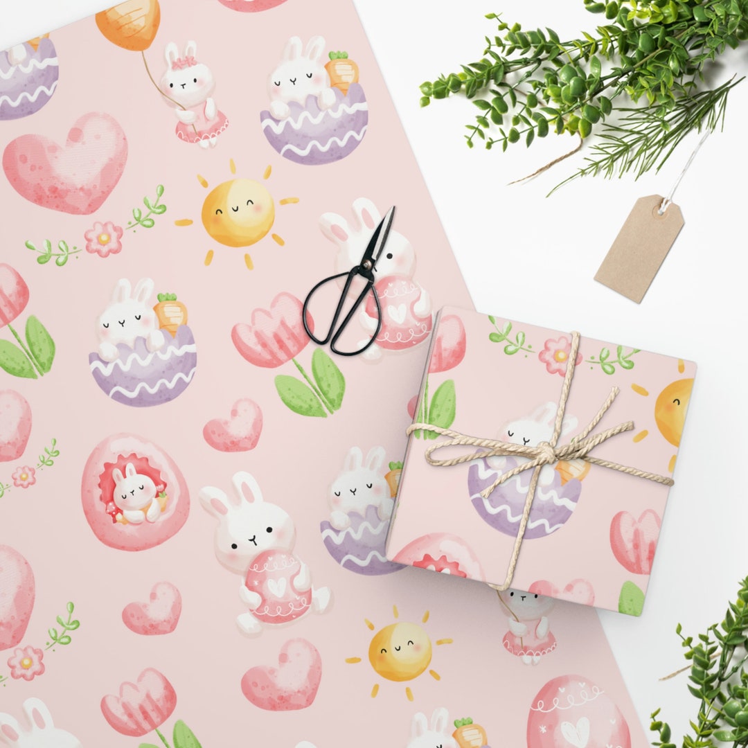 Easter Bunny Wrapping Paper on Roll, Girls Gift Wrap, Bunny Paper, Pink ...