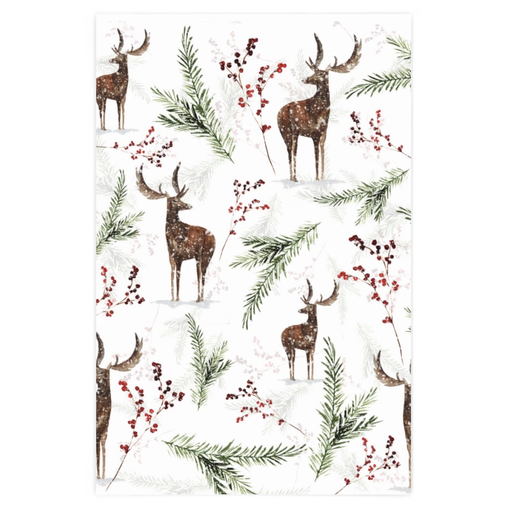 Deer Christmas Wrapping Paper, Cute Christmas Wrapping Paper, Holiday ...