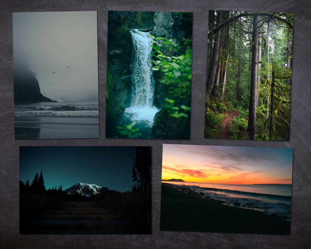 Pacific Northwest Greeting Cards Set of 5 Photo Cards Beach Mountain ...