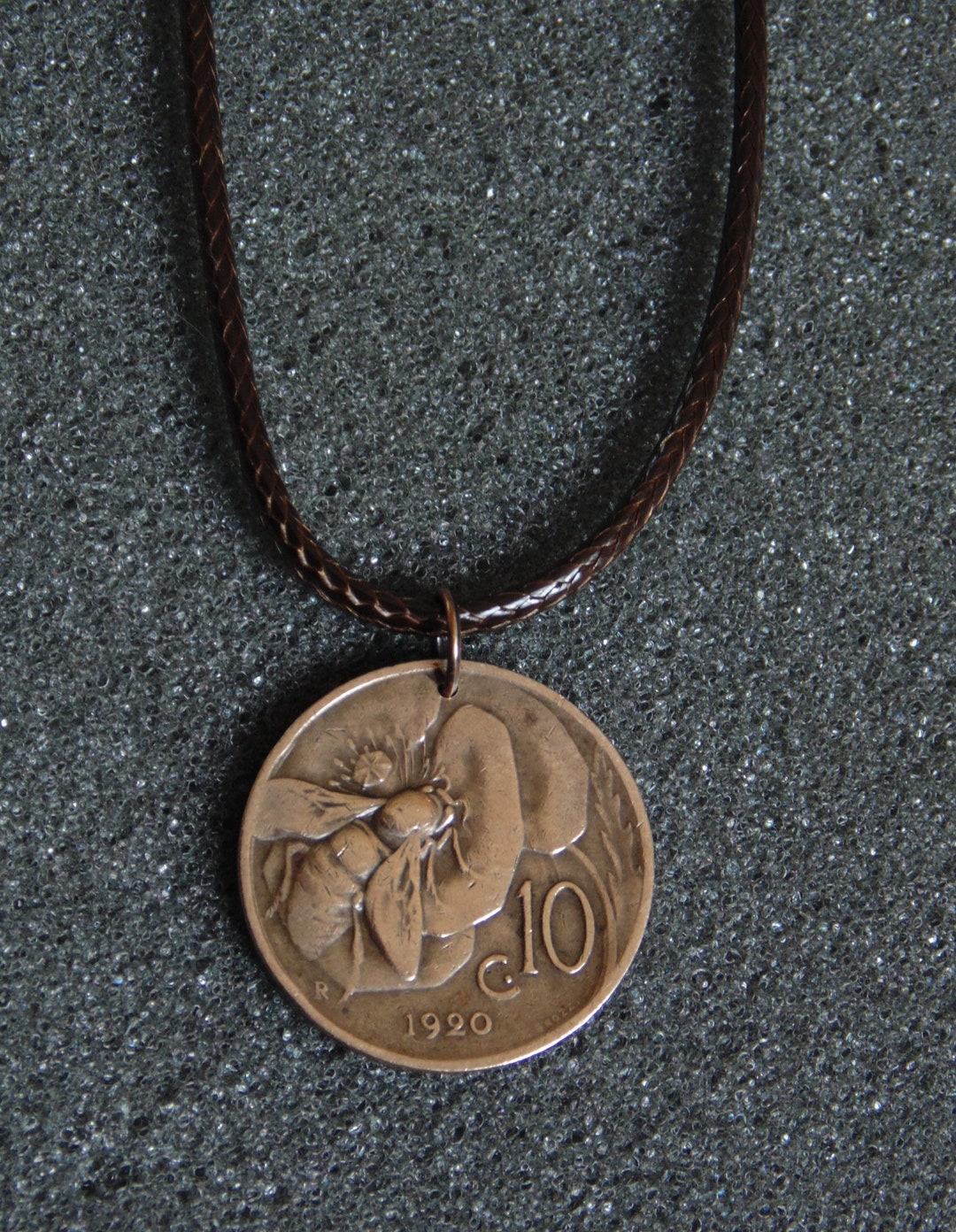 Honeybee Necklace on Flower With Italian Copper Coin, Pendant 1919 1937 ...
