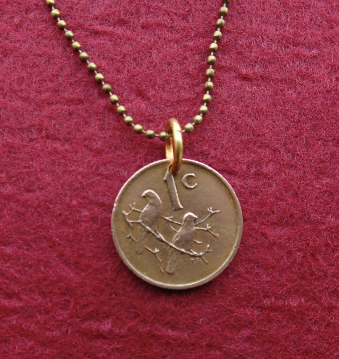 Bird Necklace 1 Cent South Africa 1973 Handmade Artisan Jewel - Etsy