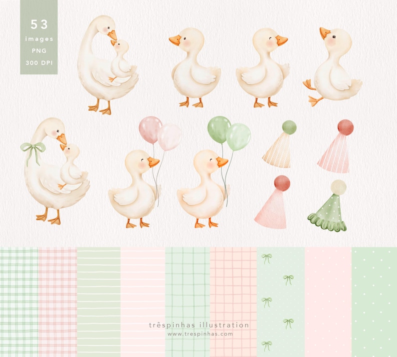 Cute Silly Goose Spring Party Clipart, Watercolor Goose With Bows PNG ...