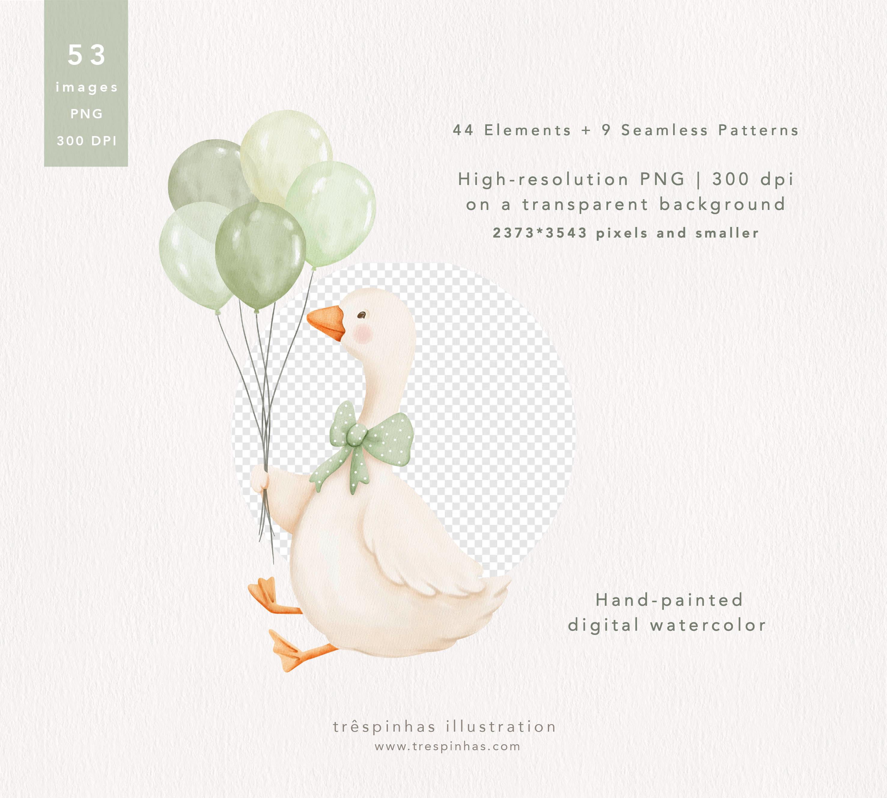 Cute Silly Goose Spring Party Clipart, Watercolor Goose With Bows PNG ...