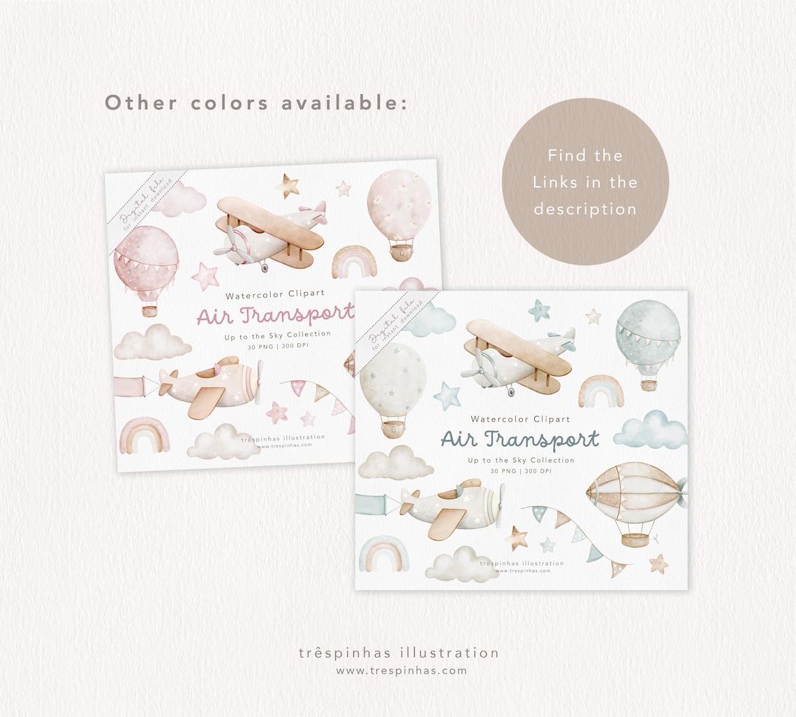 Air Transport Watercolor Clipart Set, Airplane Clipart, Baby Boy Wall ...