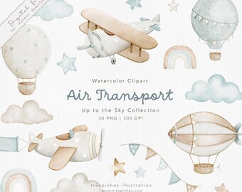 Watercolor Air Transport Clipart - Etsy
