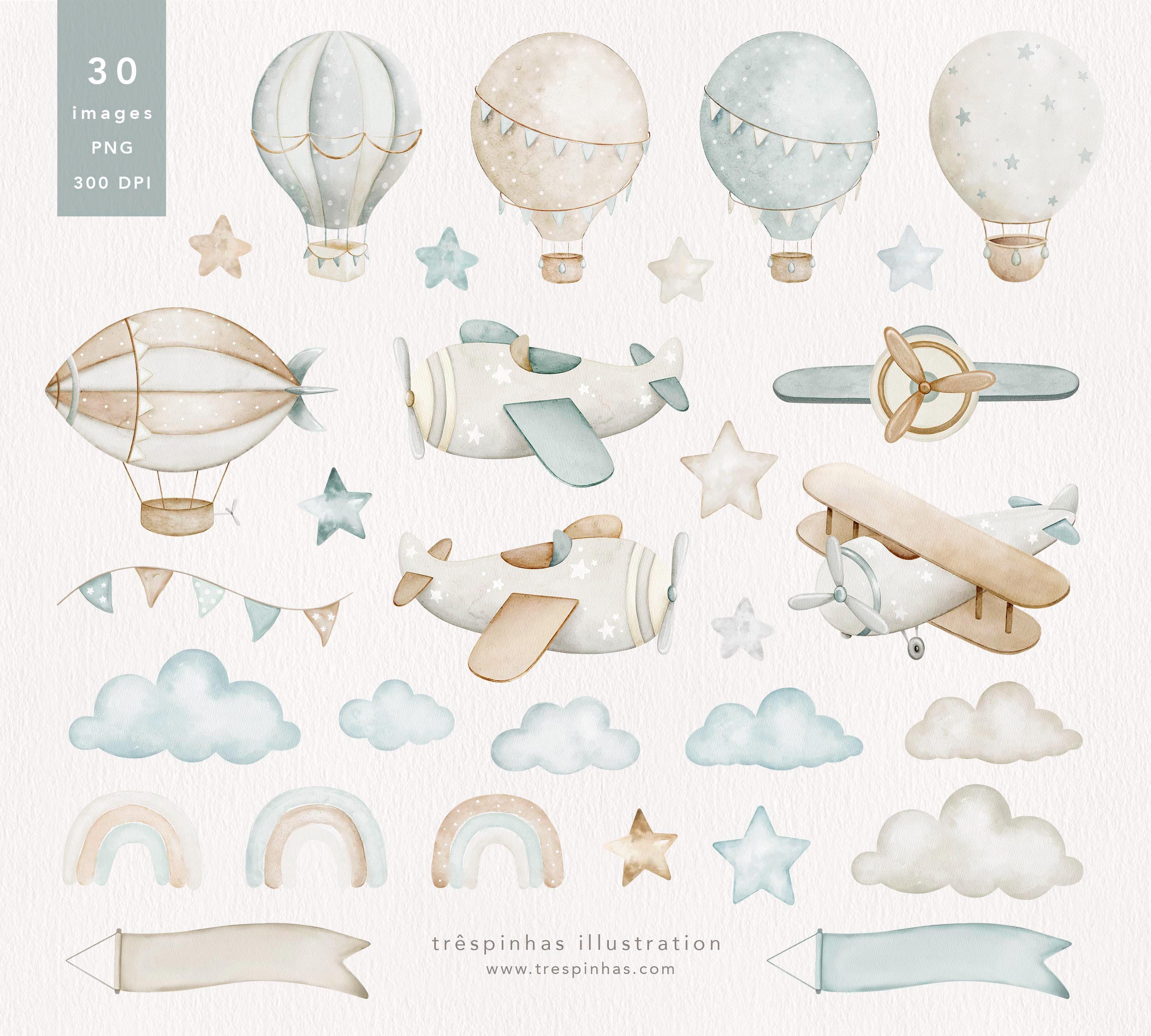 Air Transport Watercolor Clipart Set, Airplane Clipart, Baby Boy Wall ...