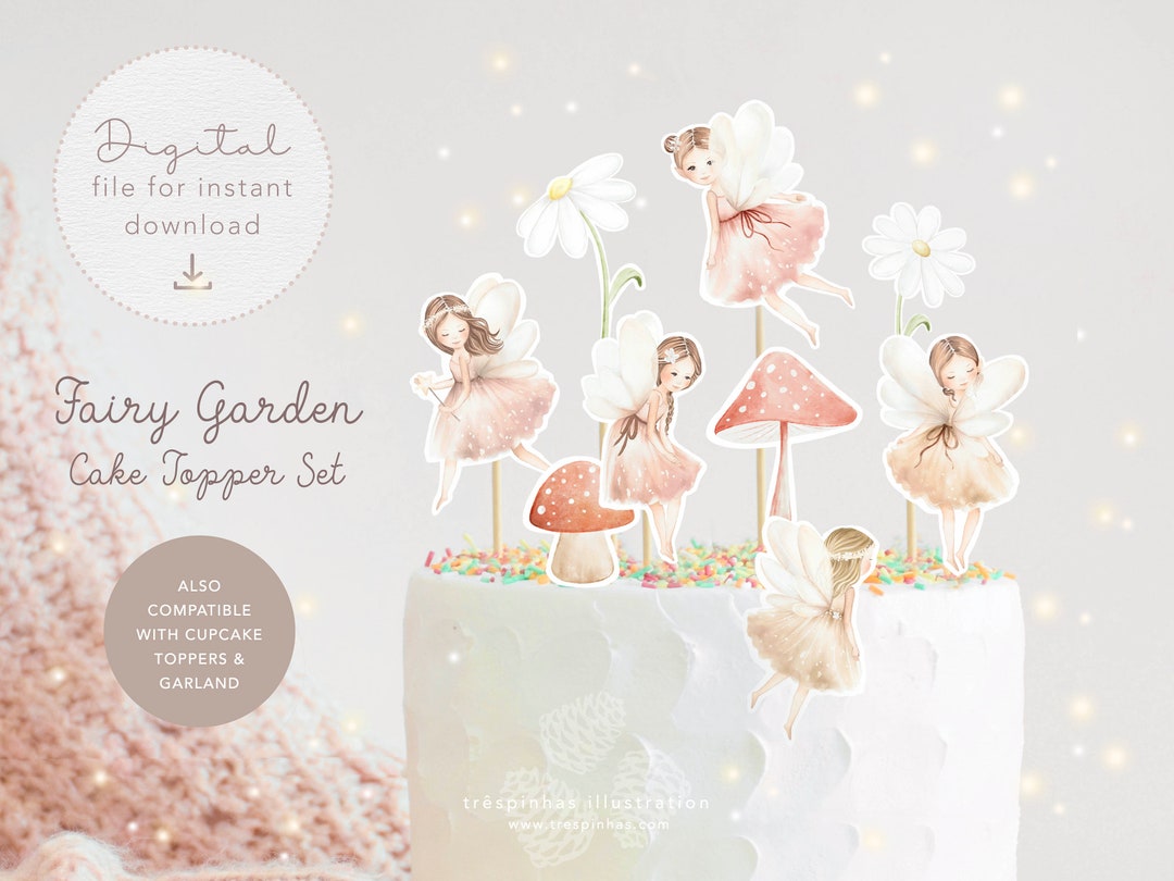 Fairy Garden Cake Toppers, Printable Fairy Cupcakes, Kids Birthday Payt ...
