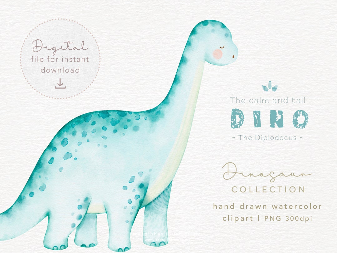 Dinosaur Clipart Watercolor PNG, Cute Dino Instant Download, Diplodocus ...
