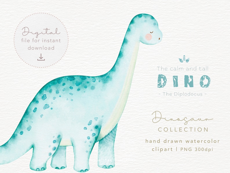 Dinosaur Clipart Watercolor PNG Cute Dino Instant Download - Etsy