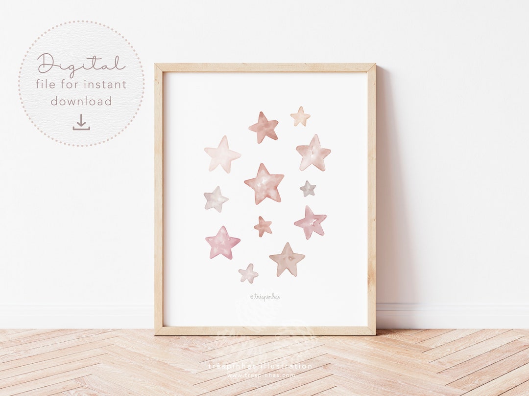 Stars Wall Art Print, Pink Nursery Decor, Stars Printable, Star Themed ...