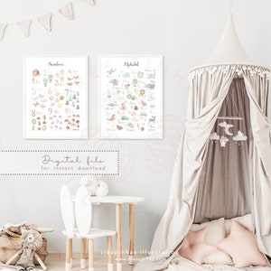 Watercolor Alphabet and Numbers Poster, Paster Colors ABC and Numbers ...