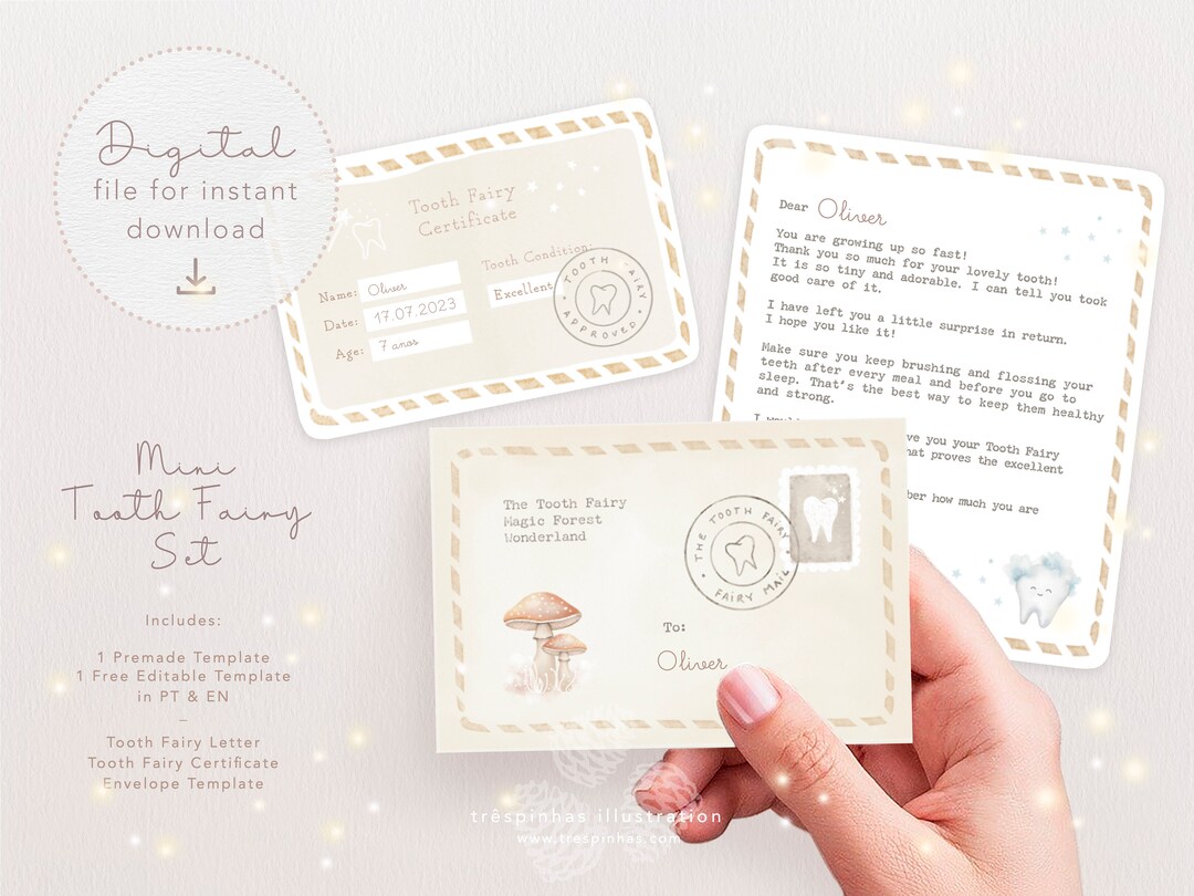 Mini Tooth Fairy Set, Certificate & Envelope, Printable Tiny Tooth Fairy Letter, Boy Girl, Lost ...