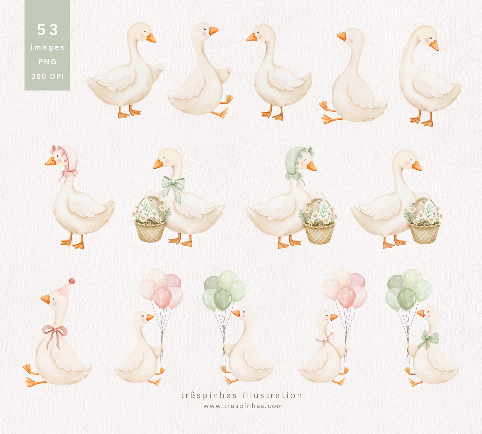 Cute Silly Goose Spring Party Clipart, Watercolor Goose With Bows PNG ...