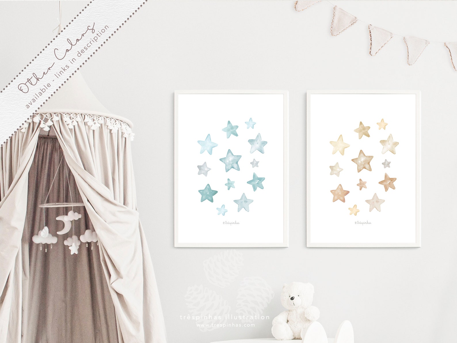 Stars Wall Art Print, Pink Nursery Decor, Stars Printable, Star Themed ...