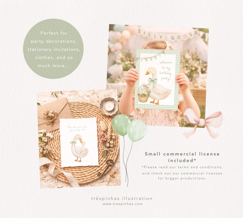 Cute Silly Goose Spring Party Clipart, Watercolor Goose With Bows PNG ...