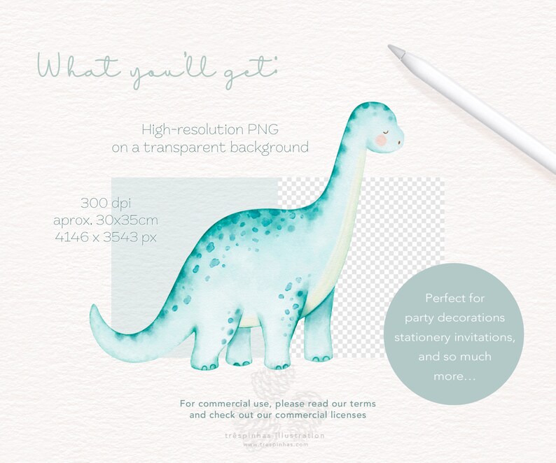 Dinosaur Clipart Watercolor PNG Cute Dino Instant Download - Etsy