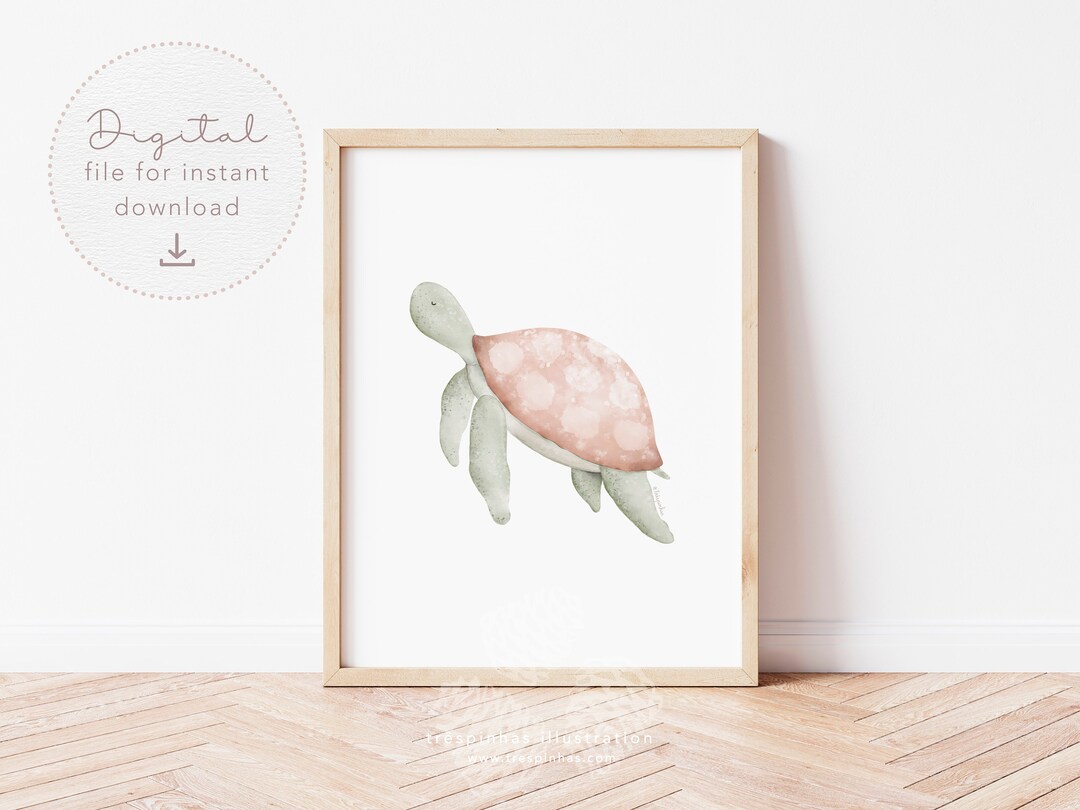 Watercolor Pink Turtle Nursery Decor, Sea Illustration Digital Download ...