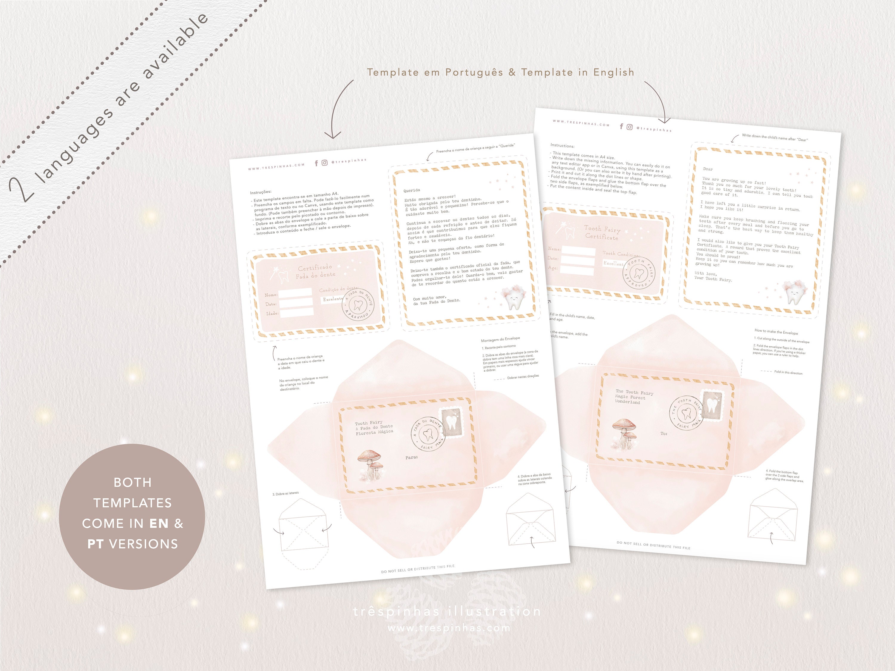 Mini Tooth Fairy Set, Certificate & Envelope, Printable Tiny Tooth Fairy Letter, Girl, Lost ...