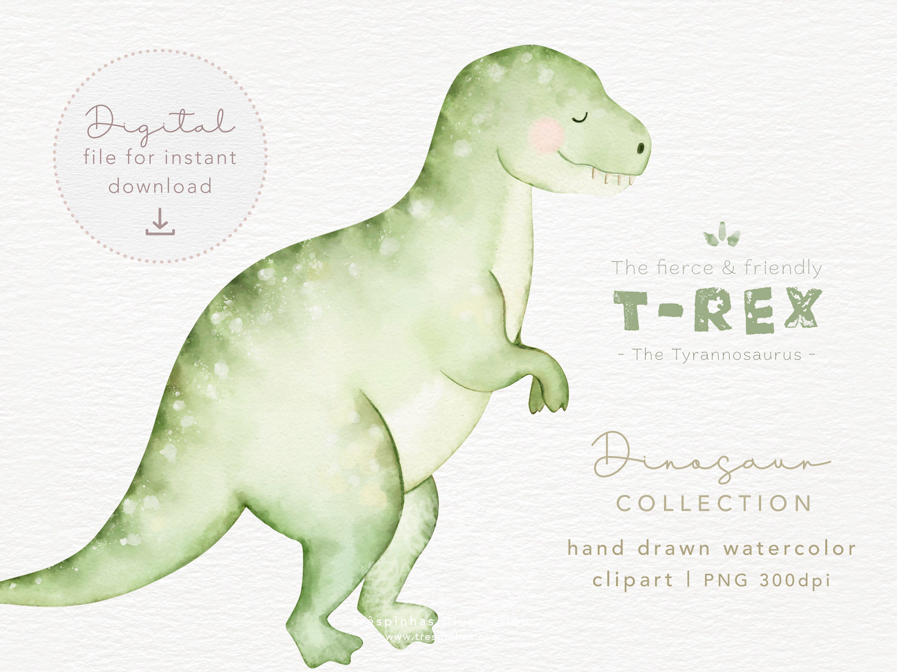 Dinosaur Clipart Watercolor PNG, Cute Dino Instant Download ...