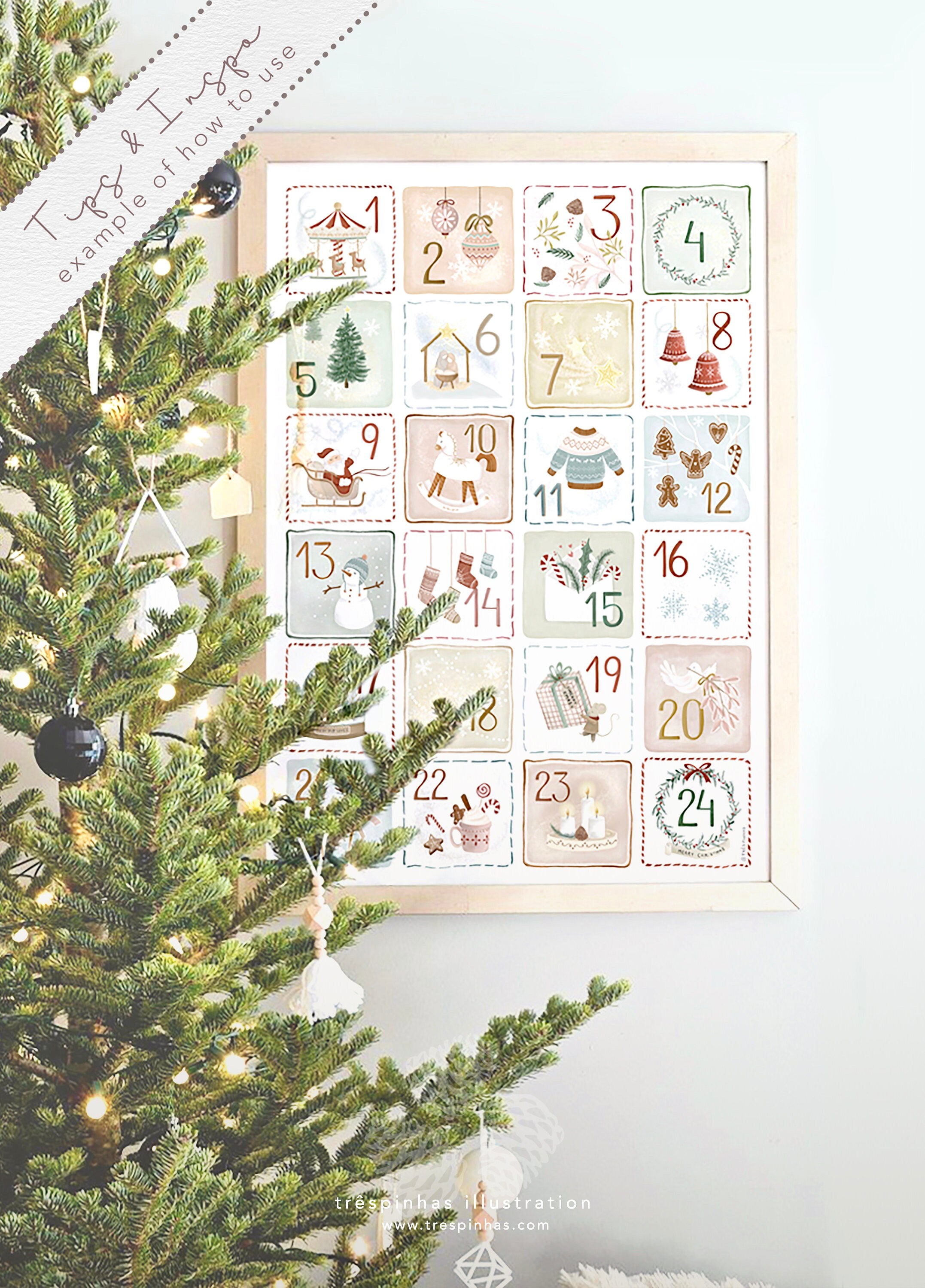 Calendário do Advento printable Art Print DIY de Natal - Etsy Portugal