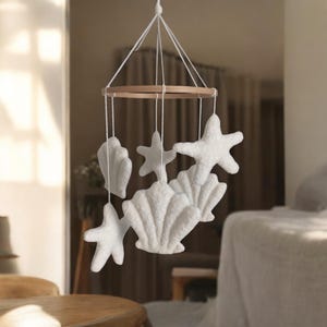 Seashell Starfish Baby Mobile: Ecru Bouclé Ocean Nursery Decor - Etsy