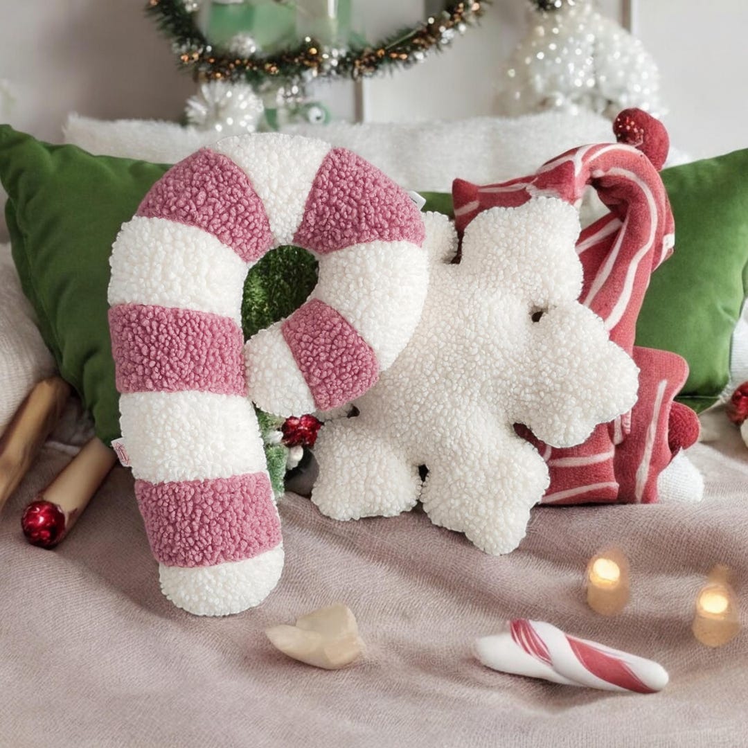 Handmade Teddy Fabric Christmas Pillow: Candy Cane & Snowflake Holiday Decor - Etsy
