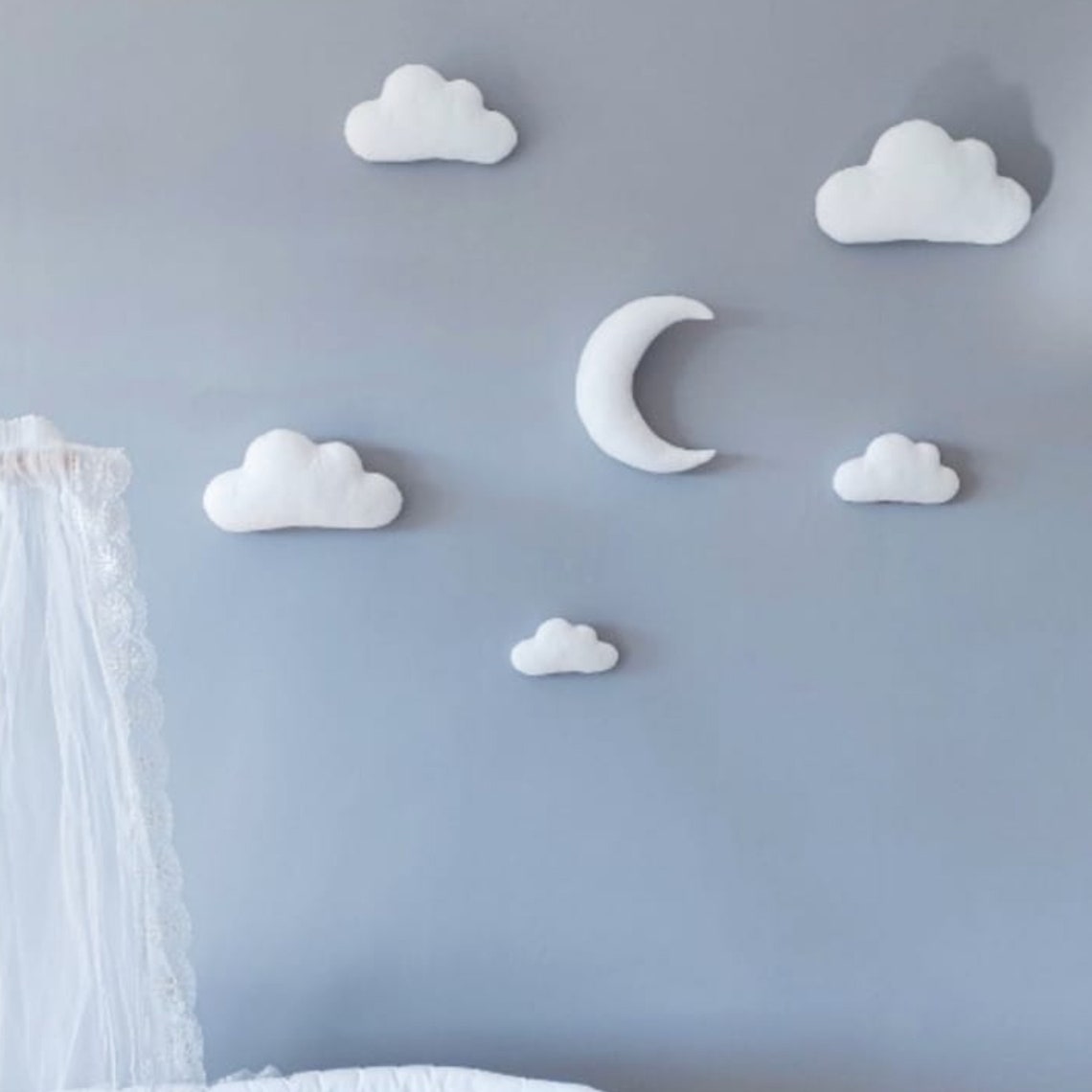 Cloud Moon Wall Decor Set Clouds Wall Hanging White Soft - Etsy