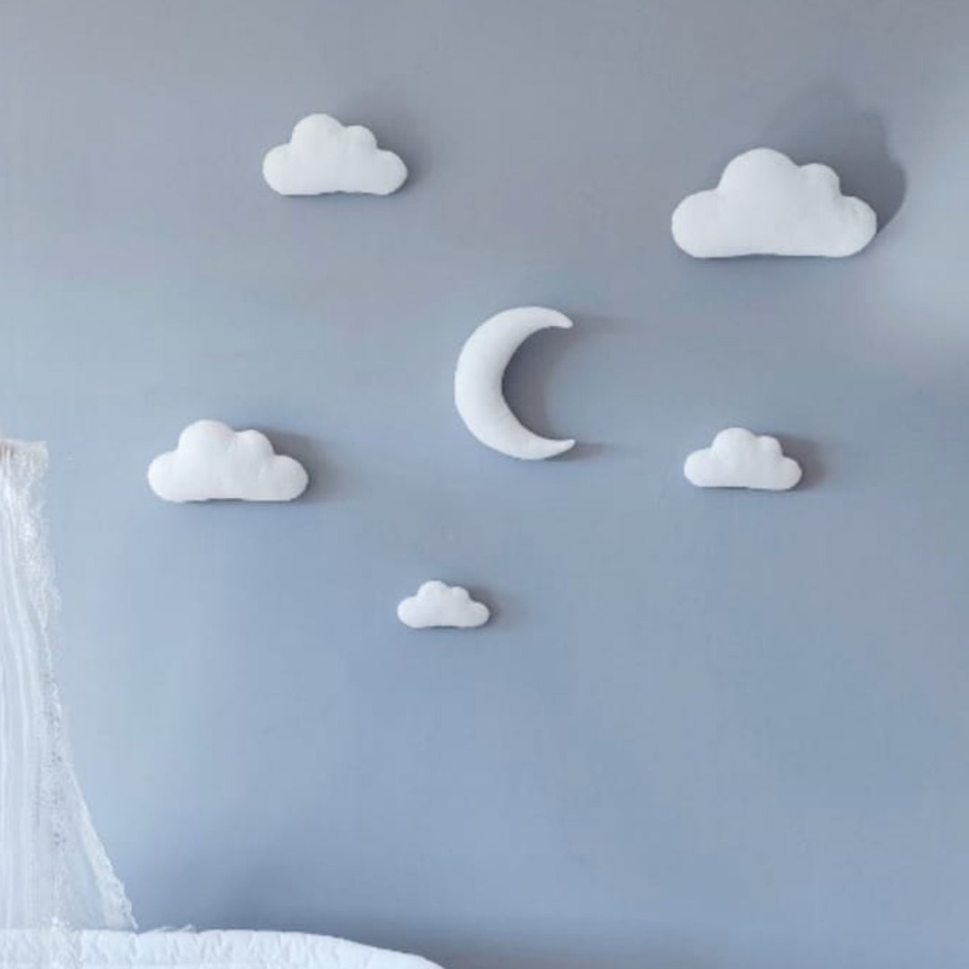 Cloud Moon Wall Decor Set Clouds Wall Hanging White Soft Clouds Cot Decorations Baby Room Decor ...