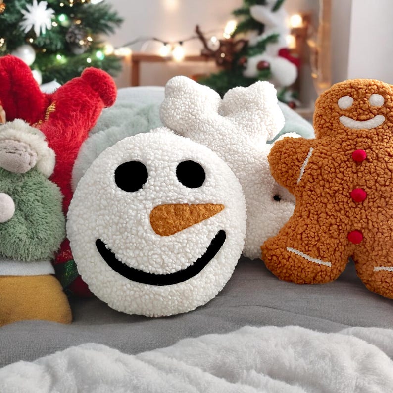 Handmade Teddy Fabric Snowman Pillow: Christmas Holiday Decor - Etsy